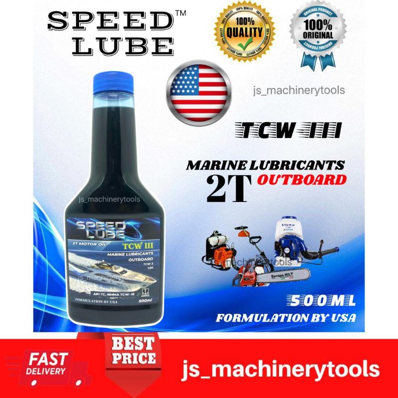 Speed lube TCW-3 Outboard 2T Minyak 2T biru 500ML Marine Lubricants ...