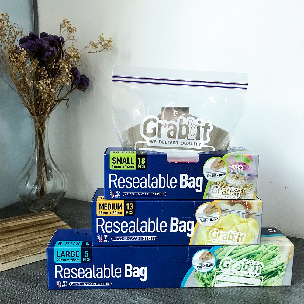 Grabbit Resealable Bag Double Zip Lock Bag For Food Storage Dry Frozen ...