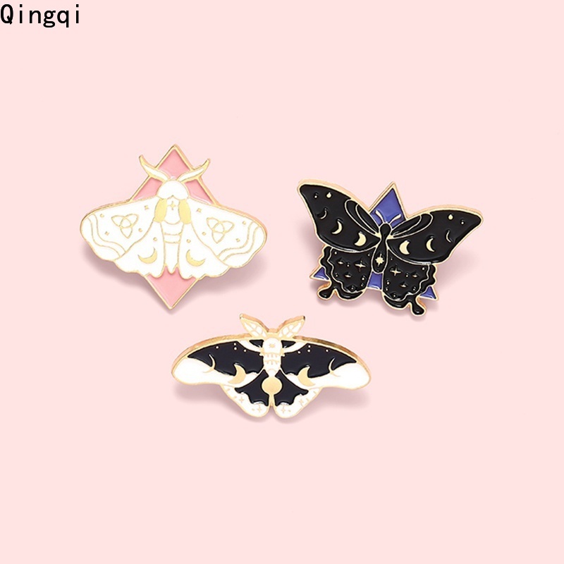 Cute Moth Butterfly Enamel Brooch Pins Stars Moon Phase Butterfly Brooch Lapel Pin Gothic Badge ...