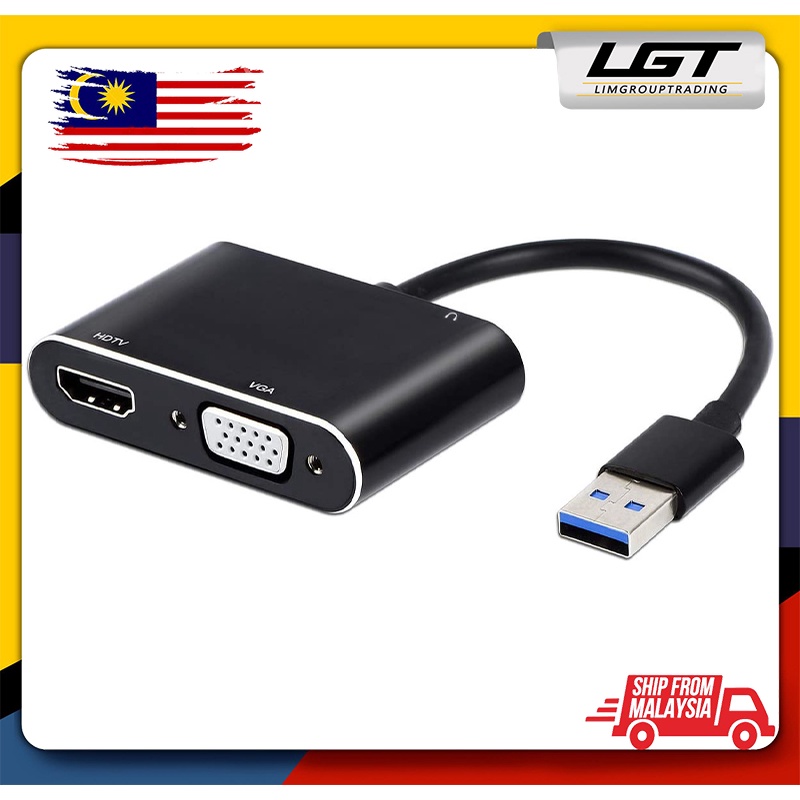 LGT 3 in 1 USB 3.0 to HDMl VGA Adapter HDMl/VGA/Audio/USB 3.0 USB ...