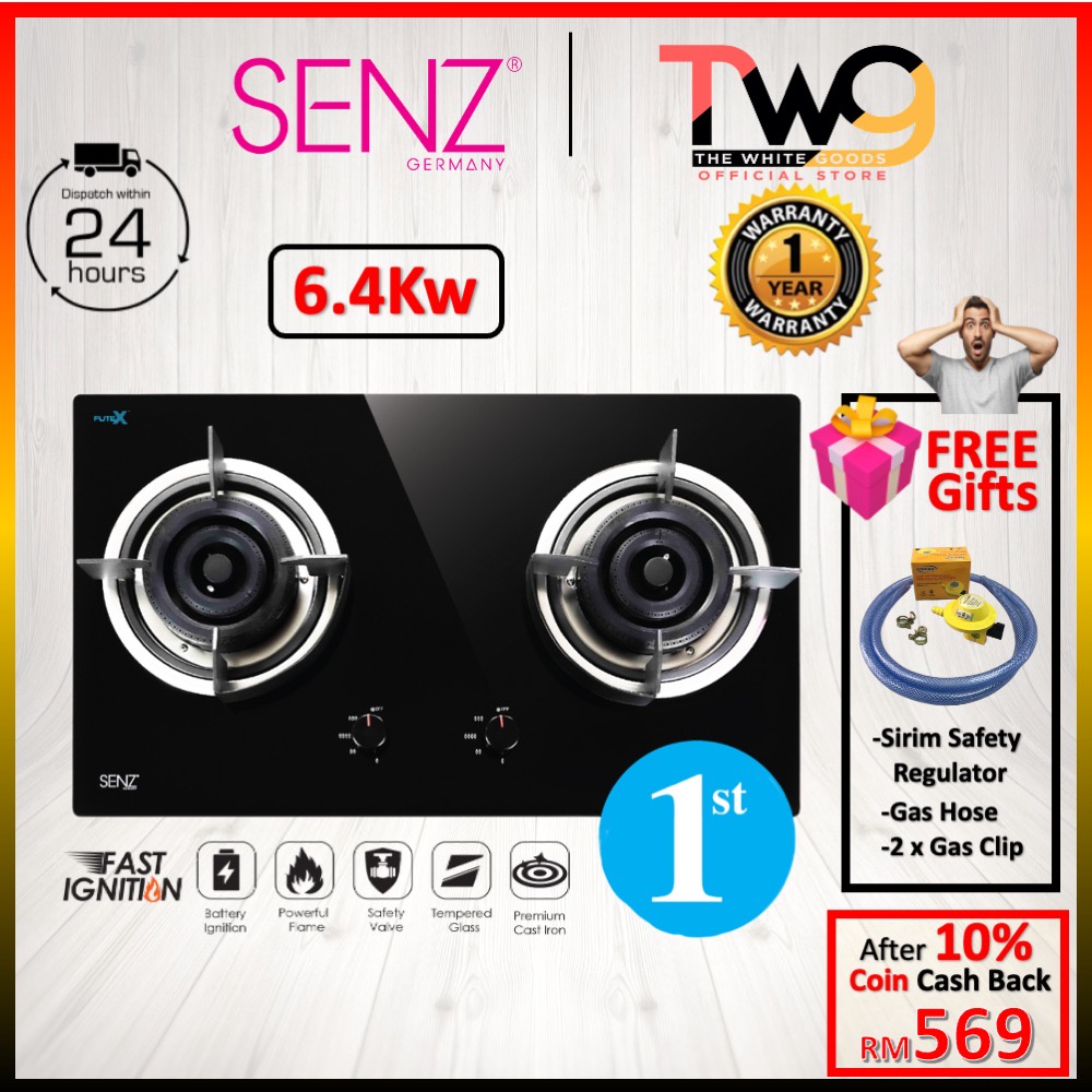 [Ready Stock + Gift] SENZ SZ-GS388 Tri-Ringz 6.4kW Twin Burner Gas ...