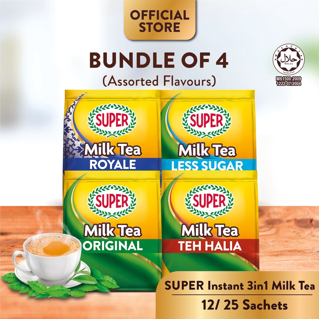 (Bundle of 4) SUPER Instant 3in1 Milk Tea, 12/25 sticks [HALAL ...