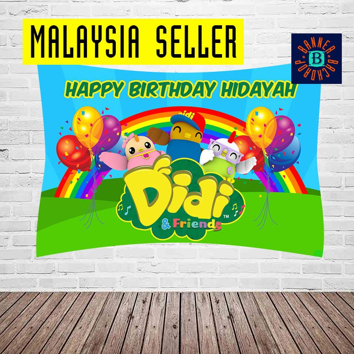 Didi & Friends Happy Birthday Party Banner Backdrop Banting Bunting ...