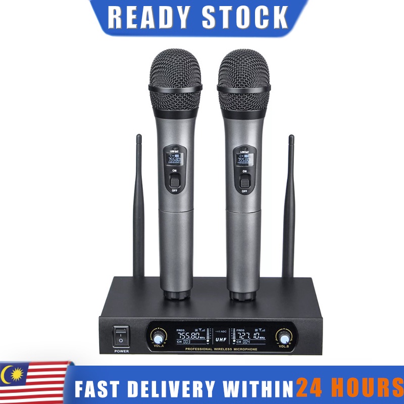 UHF Wireless Microphone Mic System Dual Handheld Karaoke Professional ...