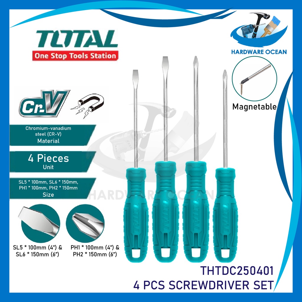 Total Screwdriver Set Skru Driver Screw Driver Long 6 Pieces Hand ...