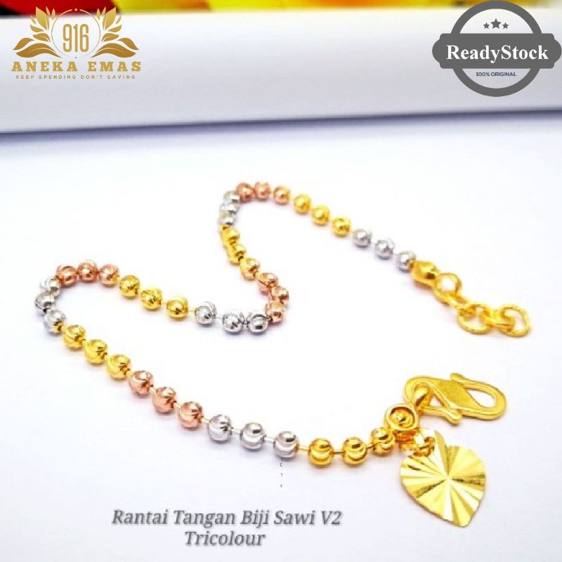 Rantai Tangan Emas 916 Padu Biji Sawi 3 Colour | Gold 916 💯 Original ...
