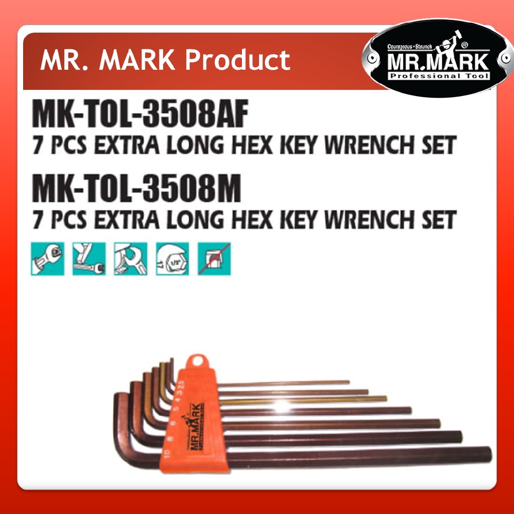 MK-TOL-3508AF/M MR MARK 7 PCS EXTRA LONG HEX KEY WRENCH SET | Shopee ...