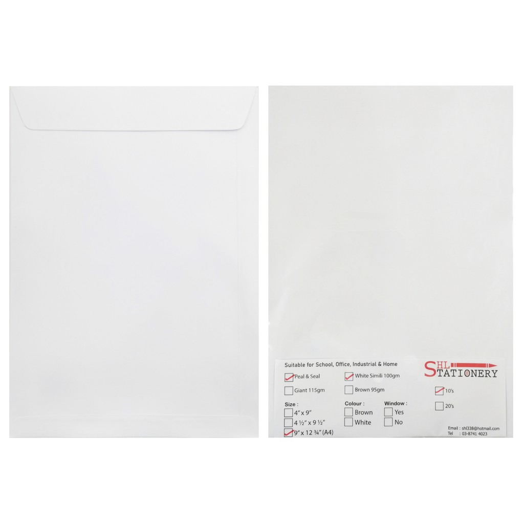 A4 Size Envelope Brown / White / Giant 9" x 3/4" / 23cm x 32cm 10 Sheets 95 / 100 / 115 gsm ...