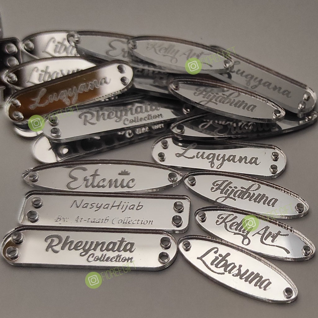 Silver Acrylic Hijab Label 1x4.5 cm | Branding Hijab Label | Custom ...