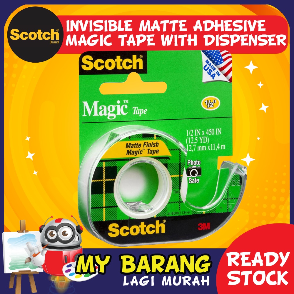 3M Scotch Invisible Matte Adhesive Magic Tape with Dispenser (12.7mm x ...