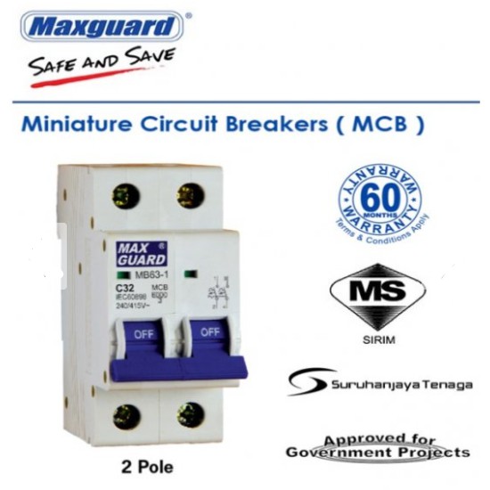 MAXGUARD 20A / 32A / 40A / 63A 2 Pole 3 Pole 6KA MCB MAIN SWITCH ...