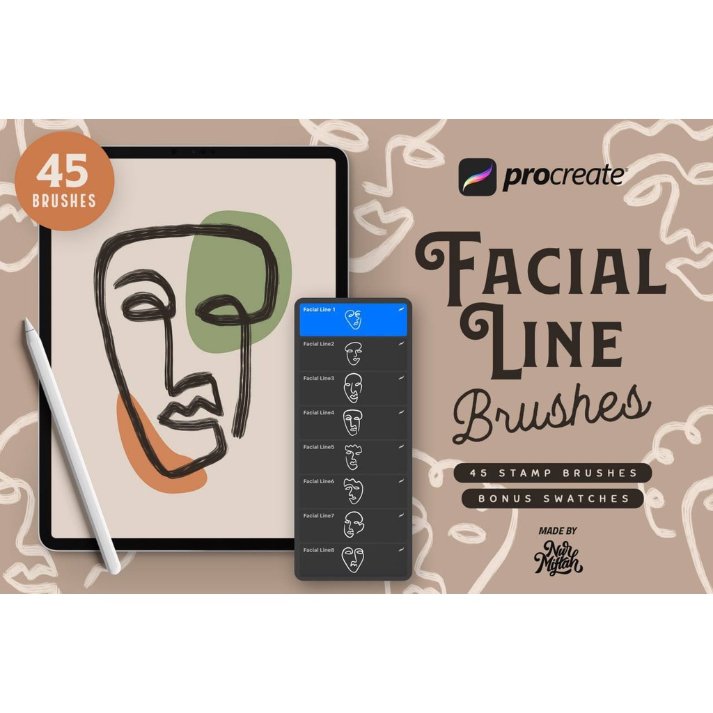 [P201] Facial Line Brushes Aesthetic Stamps | Procreate Brushes | Procreate & Procreate Pocket ...
