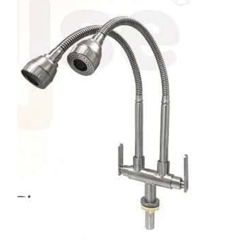 Stainless Steel 304 Twin Double Flexible Pillar Sink Tap Water Tap Paip ...
