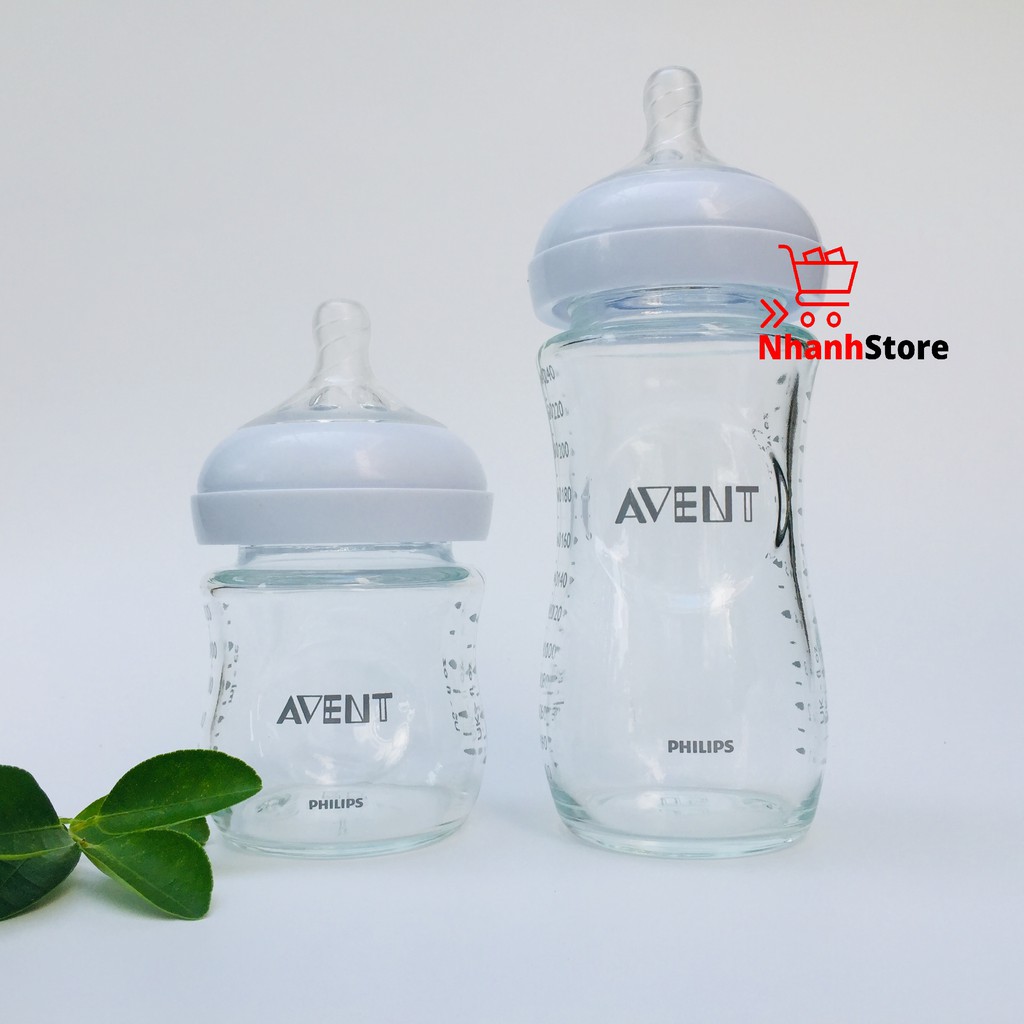 Avent Natural Glass Milk Bottle 120ml (knob 0, 0m +) -240ml (knob 1, 0m ...