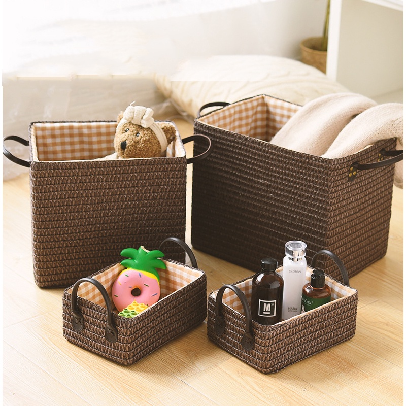 Handmade Kitchen Pantry Food Storage Organizer Straw Storage Box Basket ...