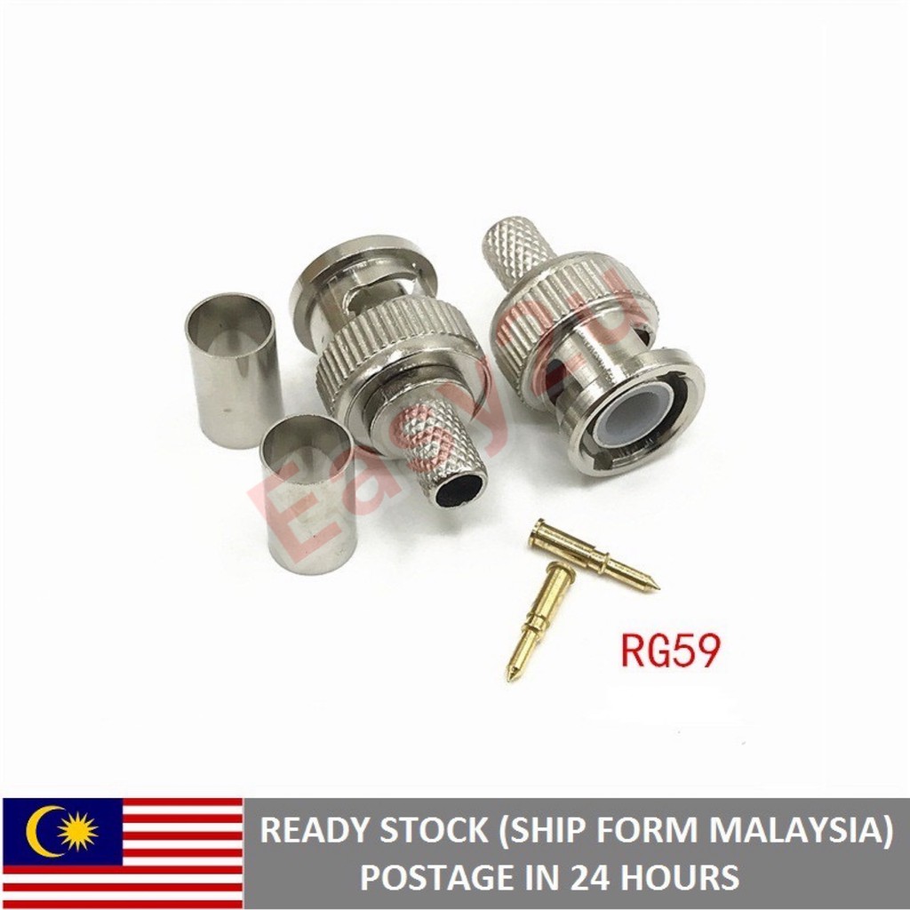 BNC RG59 CRIMP TYPE COAXIAL CONNECTOR MALE PLUG FOR CCTV RG59 CABLE ...
