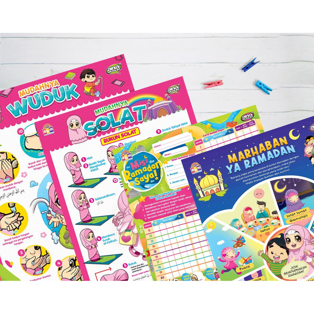 (COMPLETED BARU) POSTER ANA MUSLIM WUDUK, SOLAT, RAMADAN, NOMBOR ARAB ...