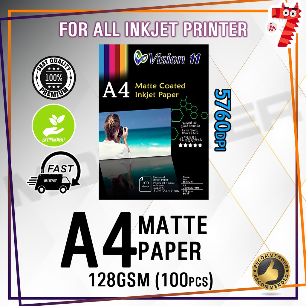 Vision A4 Matte Inkjet Paper 128gsm (100pcs/pkt) | Shopee Malaysia