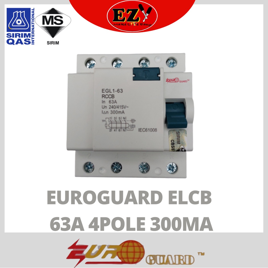 EUROGUARD ELCB 63A 4POLE 300MA | Shopee Malaysia