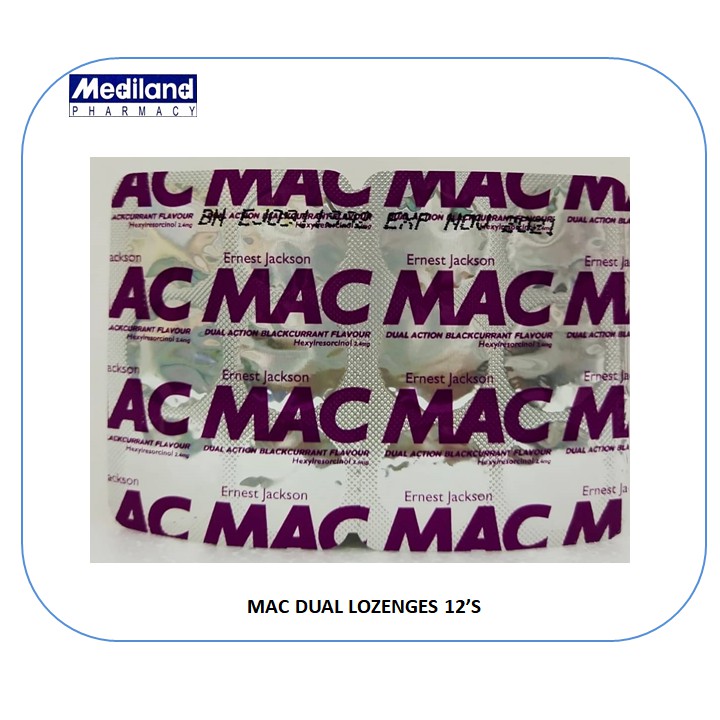 MAC DUAL ACTION LOZENGES X 1 BLISTER (12LOZENGES) BLACKCURRANT FLAVOUR ...