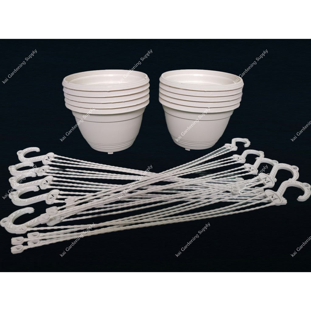 GFE (10 SET) 20CM Flower Pot Hanging Pot Pasu Bunga Pasu Plastik Putih ...