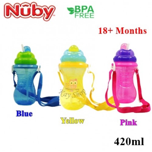 Nuby Flip It With Thin Silicone Straw Cup With Carrying Strap - 420ml | Shopee Malaysia