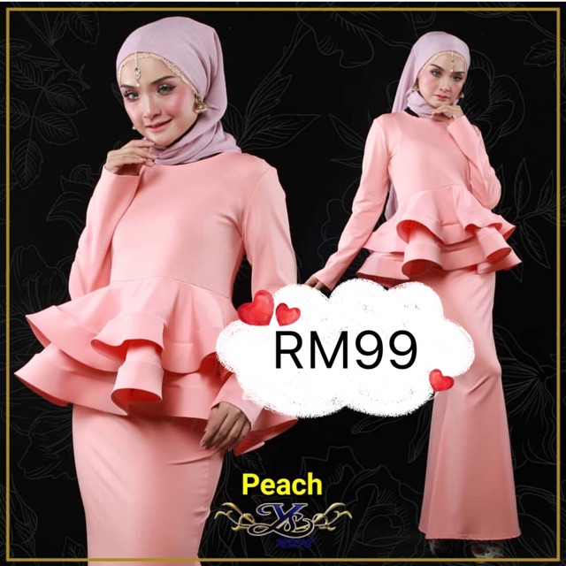 Baju raya 2018 Doll peplum kurung (peach) | Shopee Malaysia