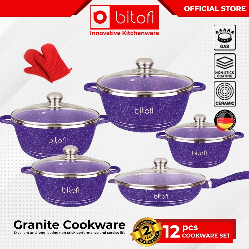 BITOFI GERMANY Granite Plus 12 PCS Cookware Set Germany Non Stick ...
