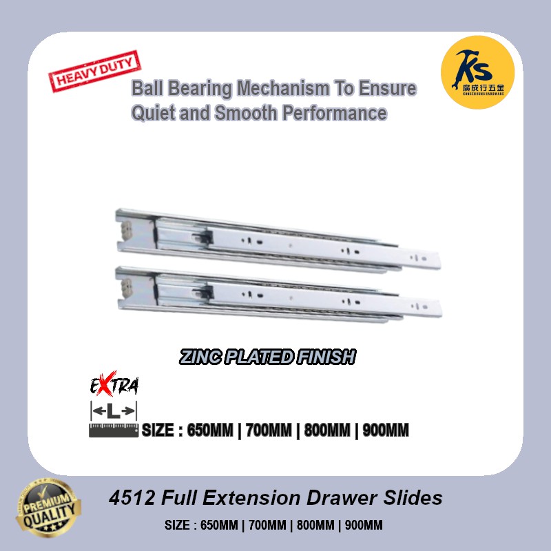4512 Full Extension Drawer Slides ( Zinc Plated ) SIZE: 650 MM | 700 MM ...