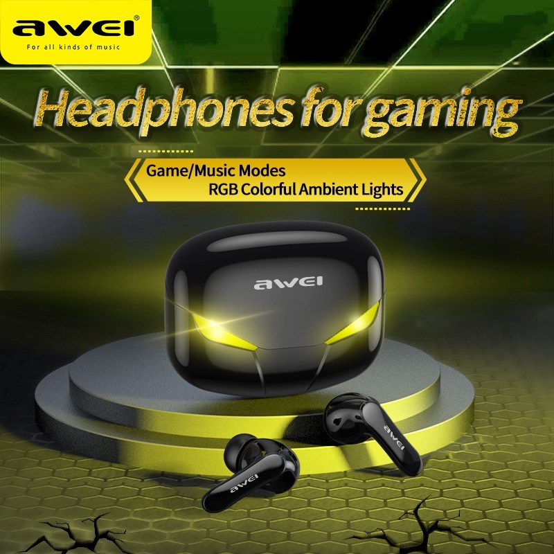 Awei T35 TWS Gaming Earphone With Mic Wireless Stereo Gaming Earbuds ...