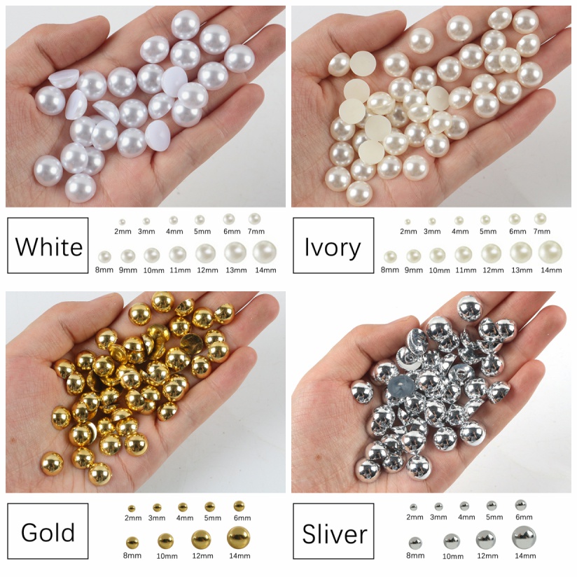 2mm 3mm 4mm 5mm 6mm 8mm Flatback Pearl jewelry Beads // Silver Gold ...