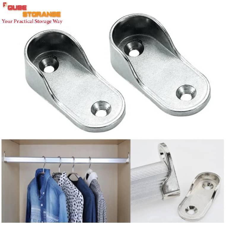 2 pcs Wardrobe Clothes Oval Tube Support Closet Rod Pole End Bracket ...