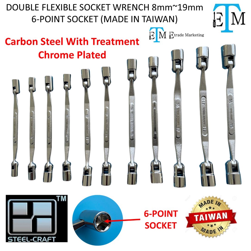STEEL-CRAFT DOUBLE FLEXIBLE SOCKET WRENCH 8mm~19mm 6-POINT SOCKET (MADE ...