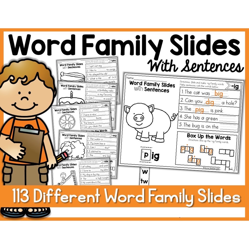 Printable Word Family Slides with Sentences (Kid Phonics Activity ...