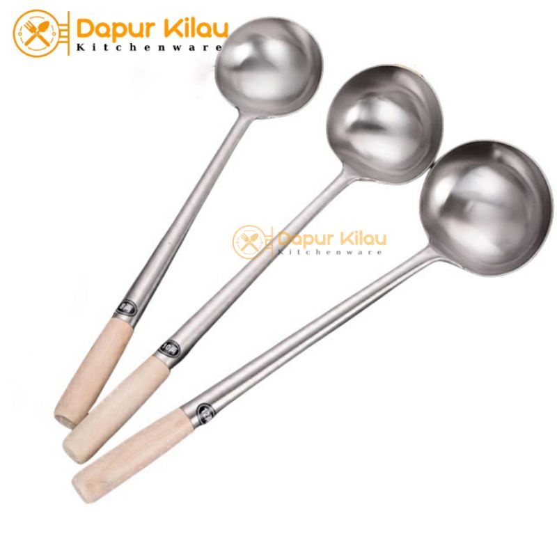 KAYU Irus Jumbo Wooden Handle Stainless Ladle Spoon | Shopee Malaysia