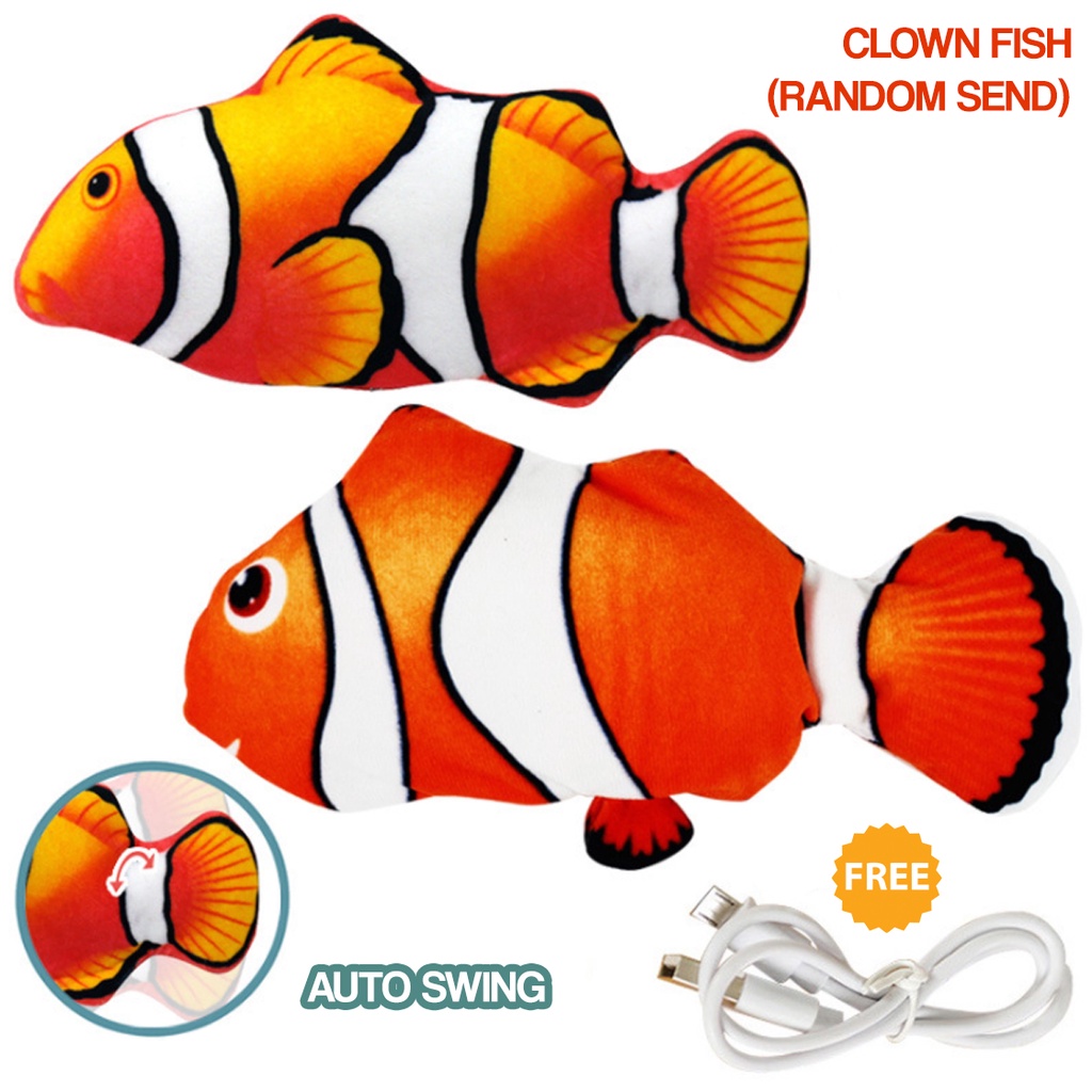 DOMI Electric Fish Plush Toys 3 Mode Touch Sensor Cat Kicker USB ...