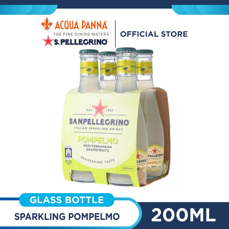 San Pellegrino Sparkling Pompelmpo Grapefruit Glass Bottles (200ml x 4 Glass Bottles/Pack ...