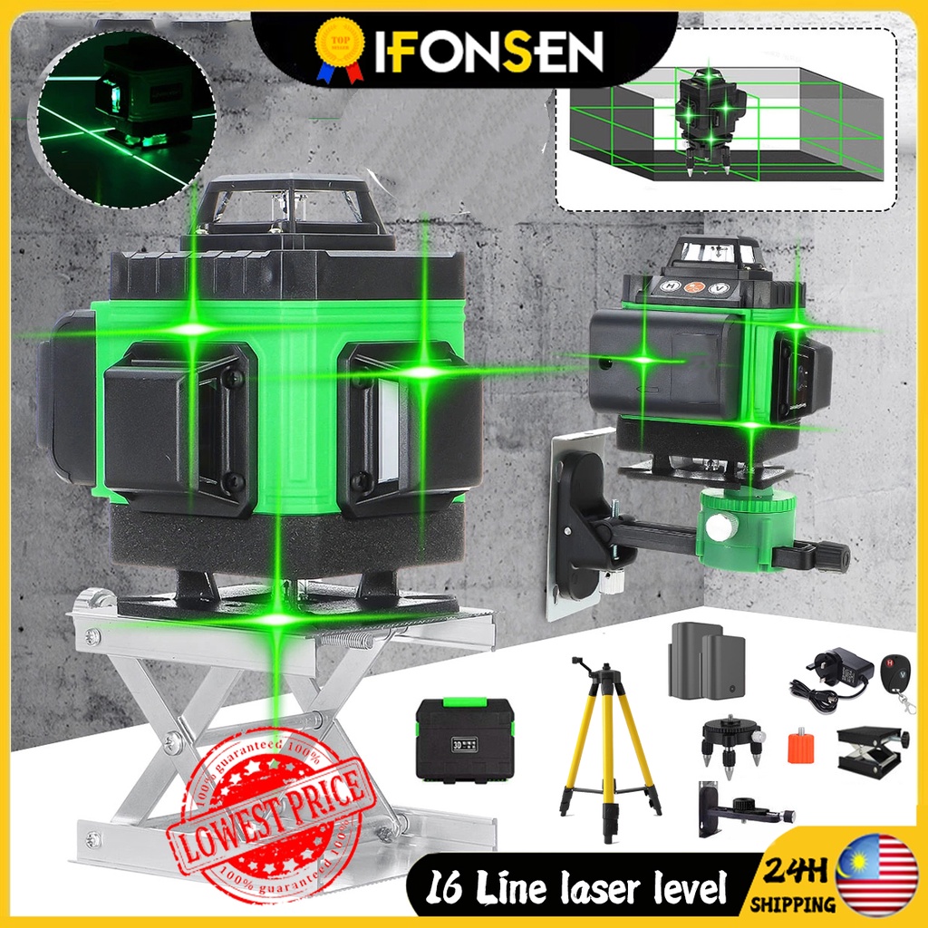 12/16 Lines Adjustable Laser Level 360° Rotary Cross 3D 4D Green Light Self-Leveling Auto ...