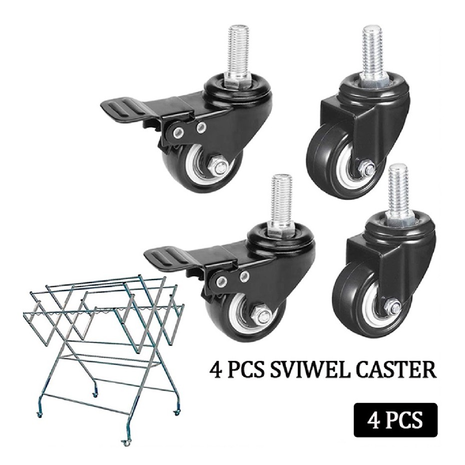 4 Pcs Black Tayar Roda Ampaian Sidai Baju Seluar Caster Threaded Stem ...