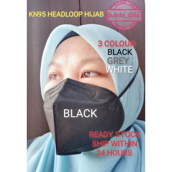 KN95 HEADLOOP HIJAB FACE MASK - READY STOCK (WHITE, BLACK, GREY ...
