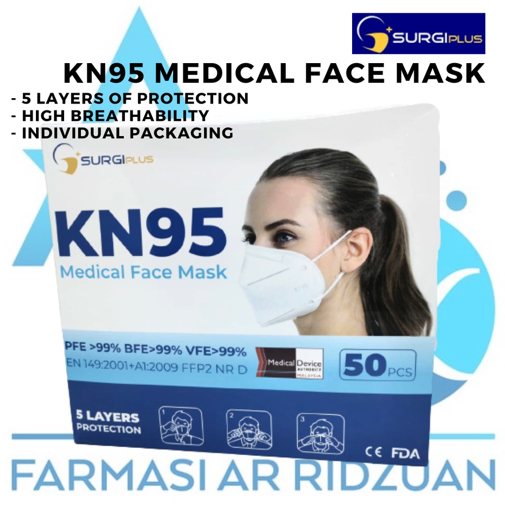 SurgiPlus KN95 Medical Face Mask 5ply (Individual packaging) | Shopee ...