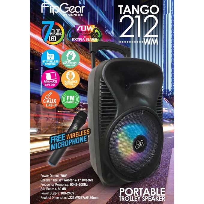 DEMO Vinnfier Flipgear Tango 212 WM Wireless Portable Trolley Bluetooth Speaker with Karaoke ...