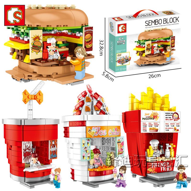 SEMBO BLOCK Street Building Series FAST FOOD KIOSK 21x13x16cm Burger ...
