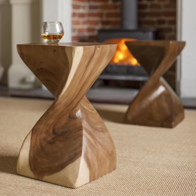 Log Hand Carved Twisted Stool, Button Bar Stool, Accent Table, Double ...