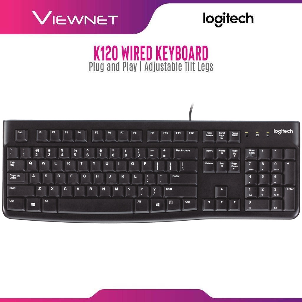 LOGITECH K120 USB WIRED KEYBOARD SPILL RESISTANT | QUIET TYPING | FULL ...