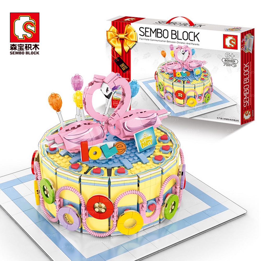 [Free Gift Box] Sembo Block Pink Flamingo Surprise Birthday Cake Cute ...