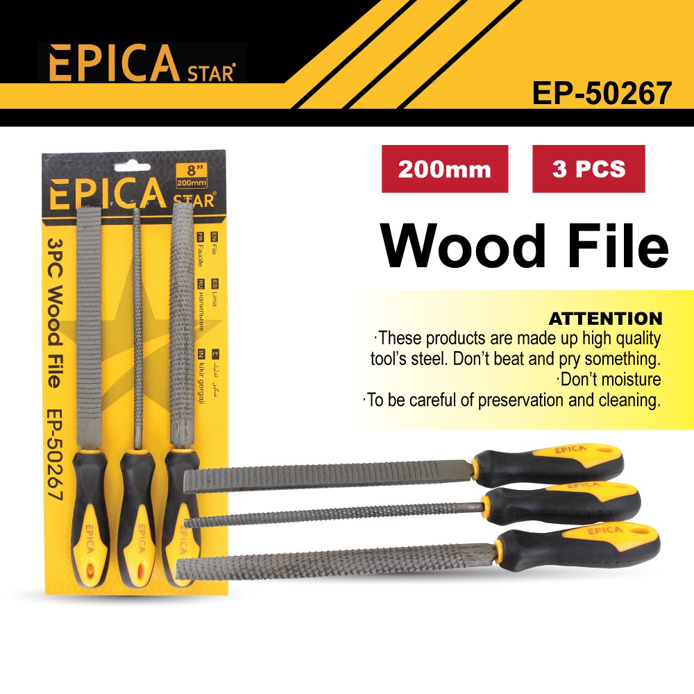 Epica Star 3pcs Wood File Set For Woodwork Rubber Handle Woodworking ...