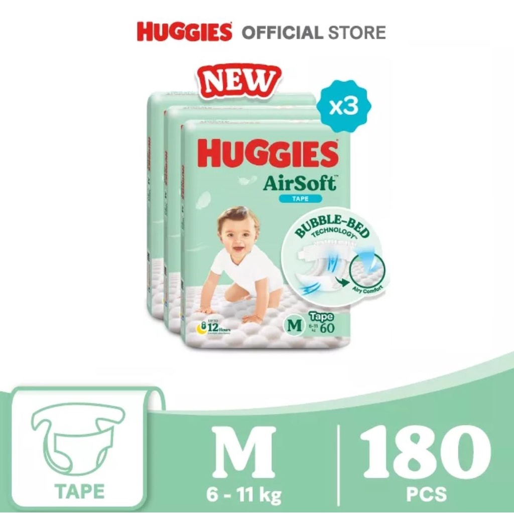 Huggies AirSoft Diapers M60 x 3 Super Jumbo Pack | Shopee Malaysia