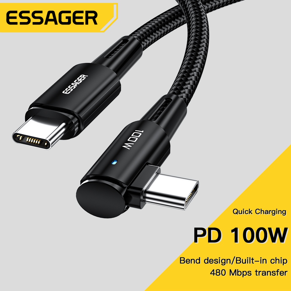 Essager 60W/100W Single Elbow USB C To Type C Cable USBC QC4.0 PD30W ...