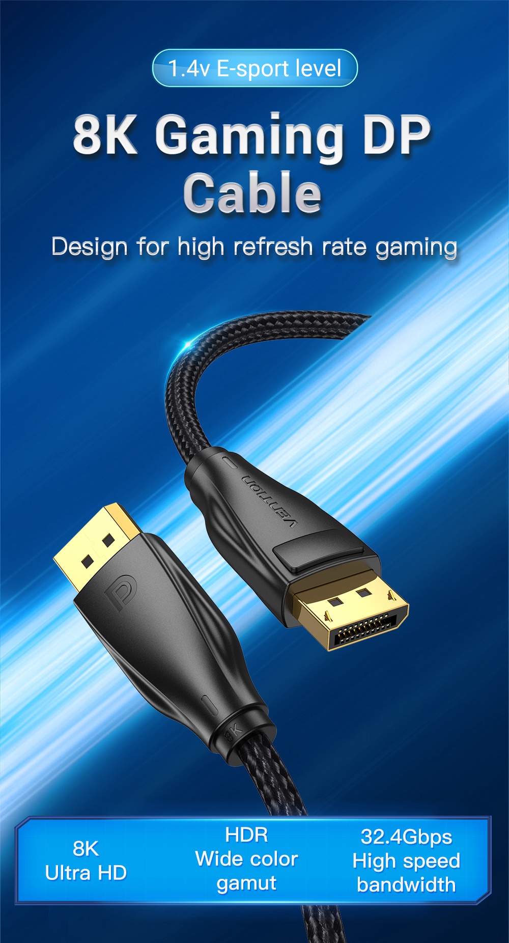 Vention DisplayPort 1.4 Cable 8K 60Hz 4K HDR Display Port Video Cable ...
